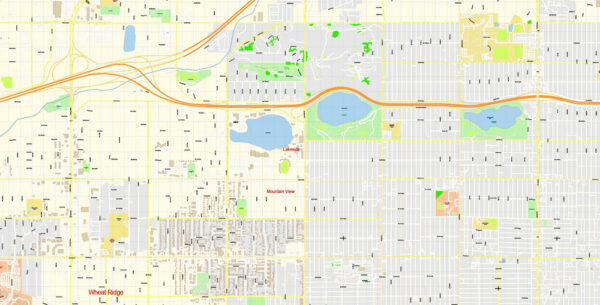 Lakewood Colorado US PDF Map Vector Exact City Plan High Detailed ...