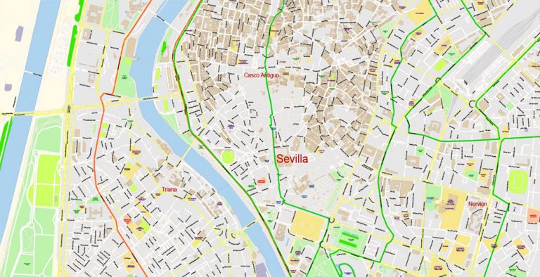 Seville Spain PDF Map Vector Exact City Plan High Detailed Street Map ...