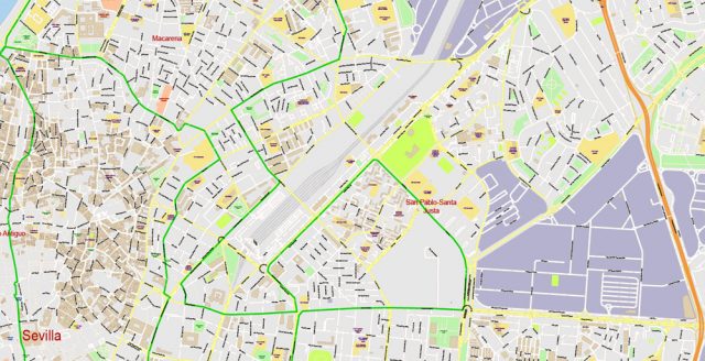 Seville Spain Map Vector Exact City Plan High Detailed Street Map ...