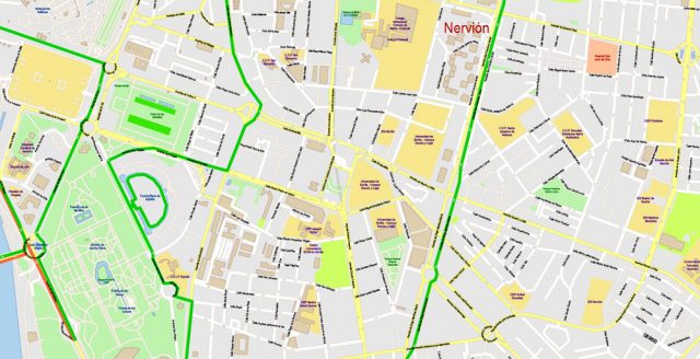 Seville Spain PDF Map Vector Exact City Plan High Detailed Street Map editable Adobe PDF in ...