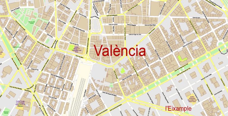 Valencia Spain Map Vector Exact City Plan High Detailed Street Map ...