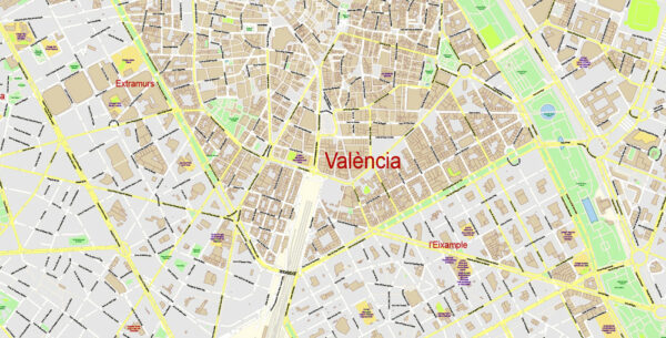 Valencia Spain PDF Map Vector Exact City Plan High Detailed Street Map ...