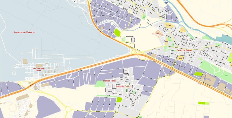 Valencia Spain Map Vector Exact City Plan High Detailed Street Map ...