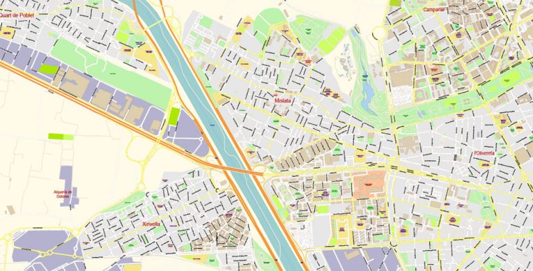 Valencia Spain Map Vector Exact City Plan High Detailed Street Map ...