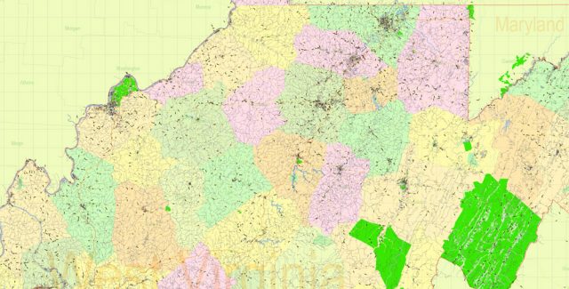 West Virginia State US PDF Map Vector Exact State Plan High Detailed ...