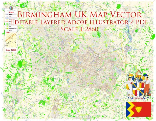 Birmingham UK Great Britain map Atlas 100 parts : Vector map full ...