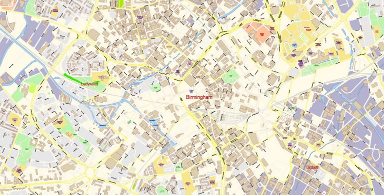 Birmingham UK PDF Map Vector Exact City Plan High Detailed Street Map ...