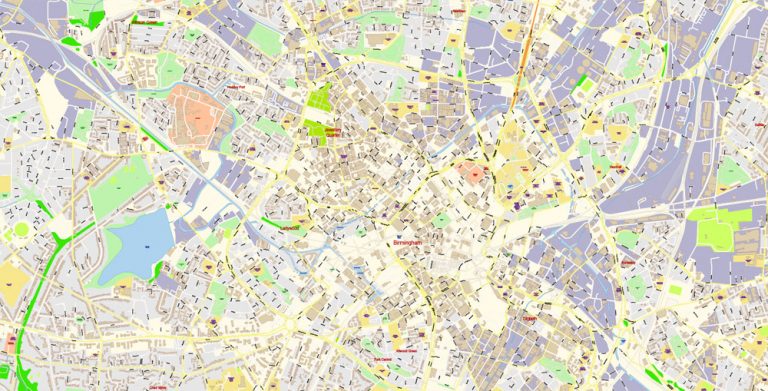 Birmingham UK PDF Map Vector Exact City Plan High Detailed Street Map ...