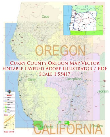 Curry County Oregon US Map Vector Exact County Plan Detailed Road Admin ...