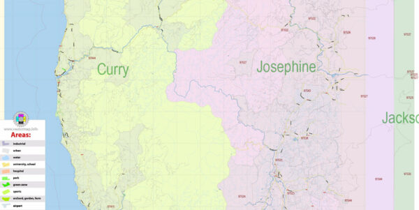 Curry County Oregon PDF Map Vector Exact County Plan Detailed Road ...