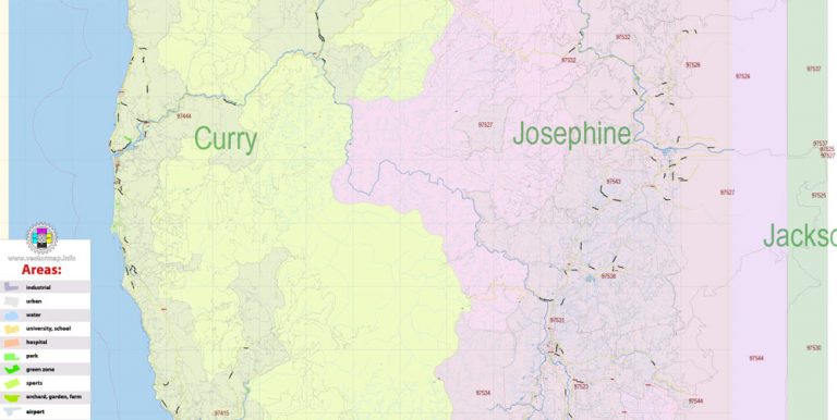 Curry County Oregon PDF Map Vector Exact County Plan Detailed Road ...