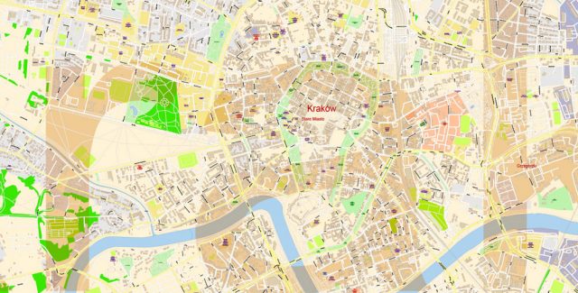Krakow Poland Map Vector Exact City Plan High Detailed Street Map ...