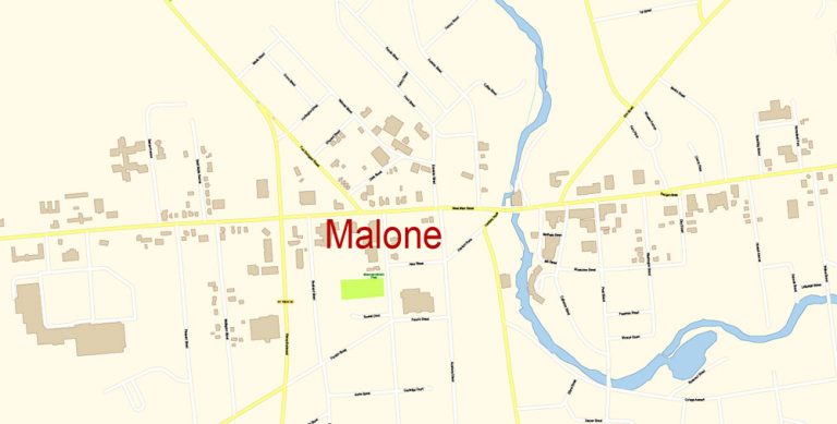 Malone New York PDF Map Vector Exact City Plan High Detailed Street Map ...