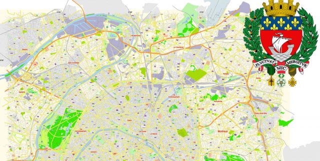 Paris France Free Vector Map Adobe Illustrator + PDF + SVG editable ...