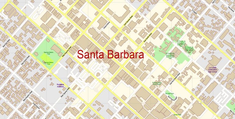 Santa Barbara + Montecito California US Map Vector Exact City Plan High ...