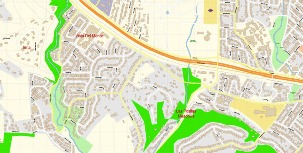 Santa Barbara + Montecito California US Map Vector Exact City Plan High ...