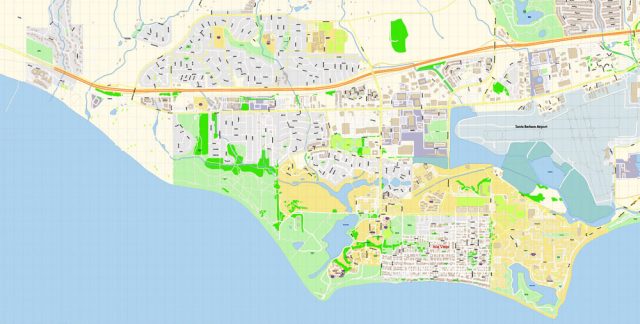 Santa Barbara + Montecito California US Map Vector Exact City Plan High ...