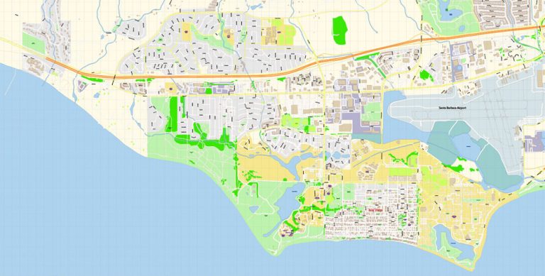 Santa Barbara + Montecito California US Map Vector Exact City Plan High ...