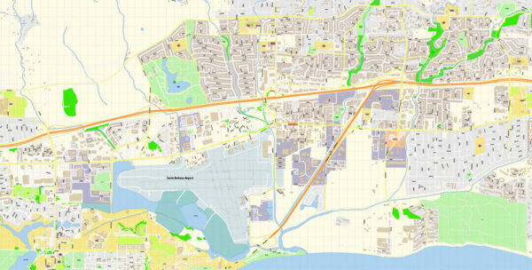 Santa Barbara + Montecito California US Map Vector Exact City Plan High ...