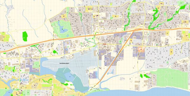 Santa Barbara + Montecito California PDF Map Vector Exact City Plan ...
