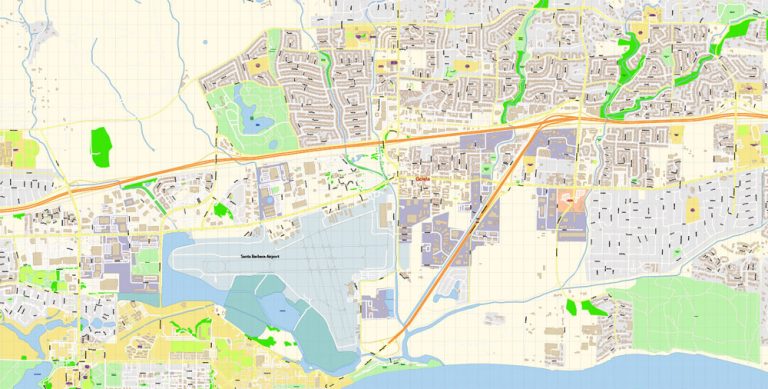 Santa Barbara + Montecito California US Map Vector Exact City Plan High ...