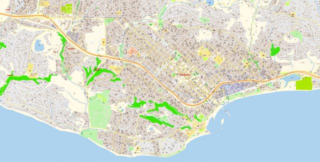 Santa Barbara + Montecito California PDF Map Vector Exact City Plan ...
