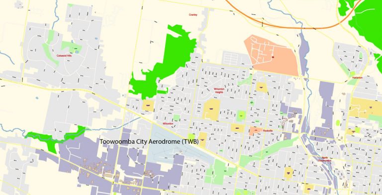 Toowoomba Queensland Australia PDF Map Vector Exact City Plan High ...