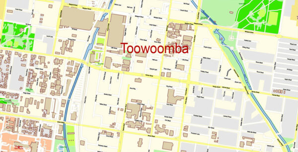 Toowoomba Queensland Australia PDF Map Vector Exact City Plan High ...