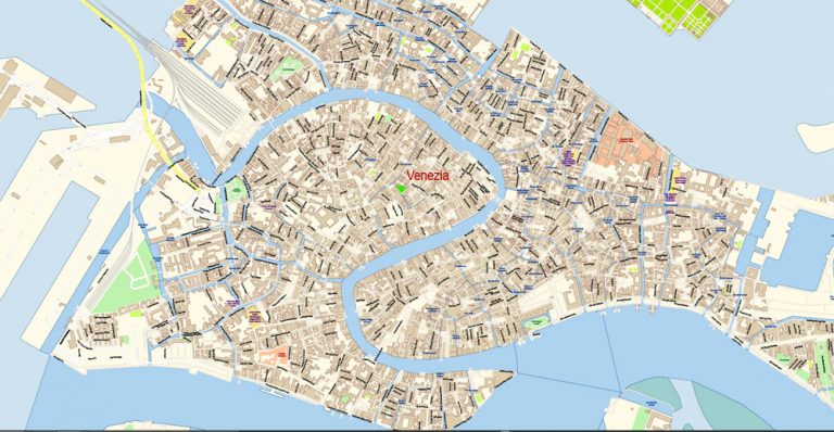 Venice Venezia Italy PDF Map Vector Exact City Plan High Detailed Street Map editable Adobe PDF ...