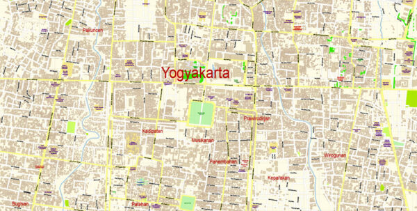 Yogyakarta Indonesia Map Vector Exact City Plan High Detailed Street ...