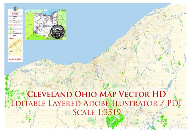 Cleveland Ohio US Map Vector Exact City Plan High Detailed Street Map ...