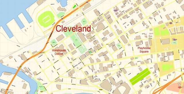 Cleveland Ohio US Map Vector Exact City Plan High Detailed Street Map ...