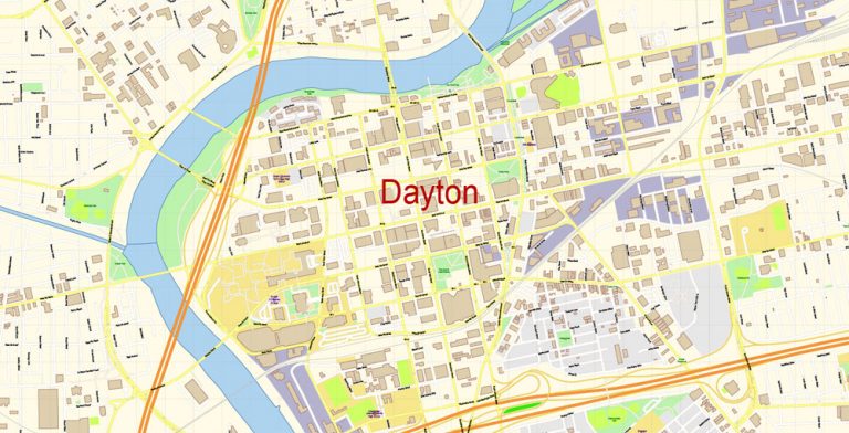 Dayton Springfield Ohio US PDF Map Vector Exact City Plan High Detailed ...