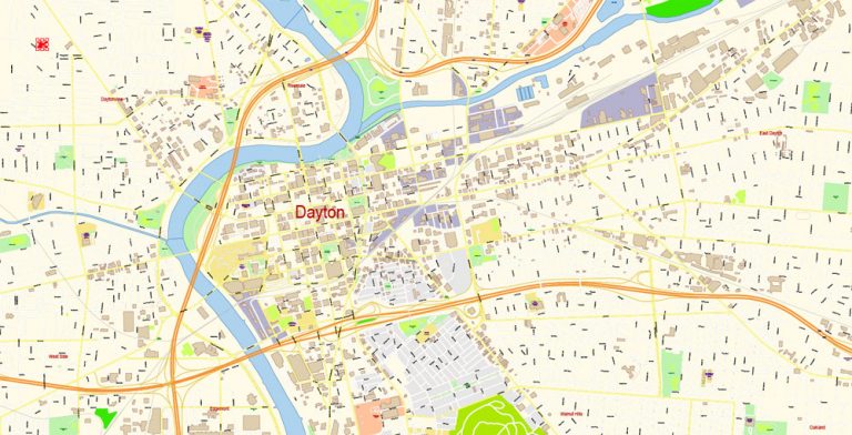 Dayton Springfield Ohio US Map Vector Exact City Plan High Detailed ...