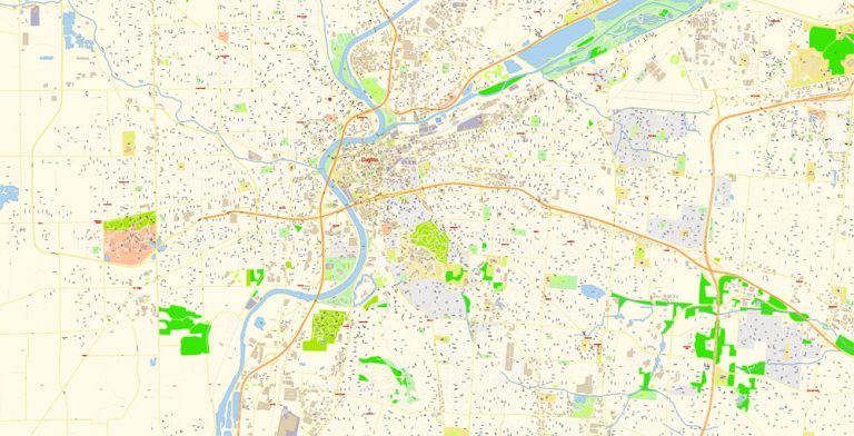 Dayton Springfield Ohio US PDF Map Vector Exact City Plan High Detailed ...