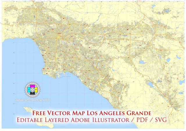 Los Angeles Greater Area, California US Free Vector Map Editable ...