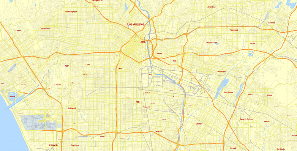 Los Angeles Greater Area, California US Free Vector Map Editable ...