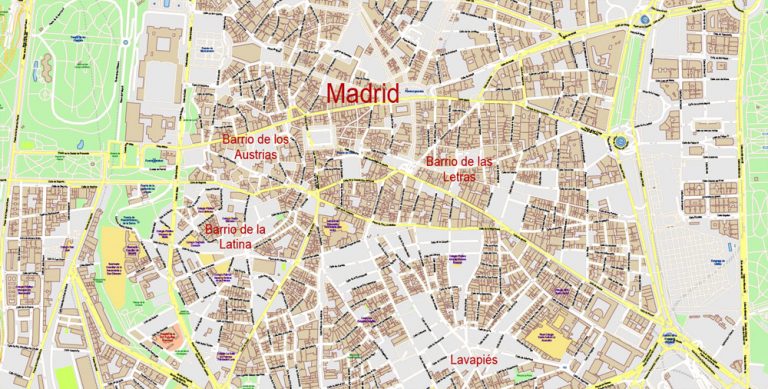 Madrid Spain Map Vector Exact City Plan High Detailed Street Map ...