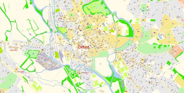 Oxford UK PDF Map Vector Exact City Plan High Detailed Street Map ...