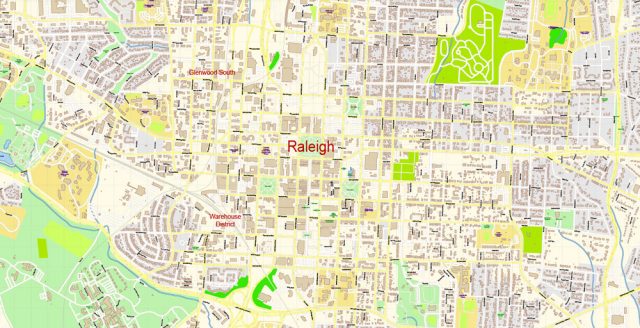 Raleigh + Cary + Durham North Carolina US Map Vector Exact City Plan ...