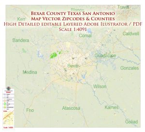 Bexar County San Antonio Texas US PDF Map Vector Exact area Plan High Detailed Street Map ...
