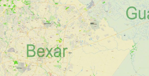 Bexar County San Antonio Texas US PDF Map Vector Exact area Plan High ...