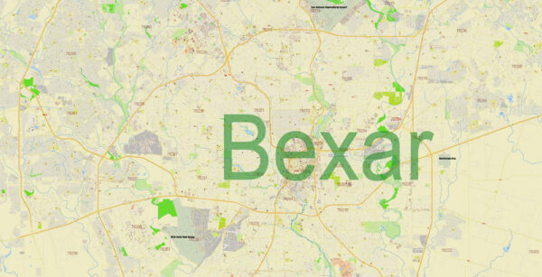 Bexar County San Antonio Texas US PDF Map Vector Exact area Plan High ...