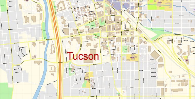Tucson Arizona US Map Vector Exact City Plan High Detailed Street Map editable Adobe Illustrator ...