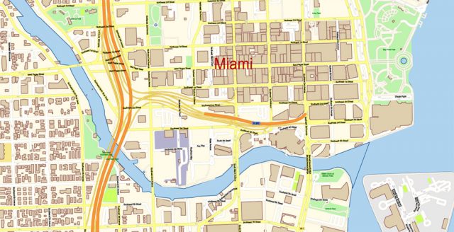 Florida East part (Miami – Jupiter area) US Map Vector Exact City Plan ...