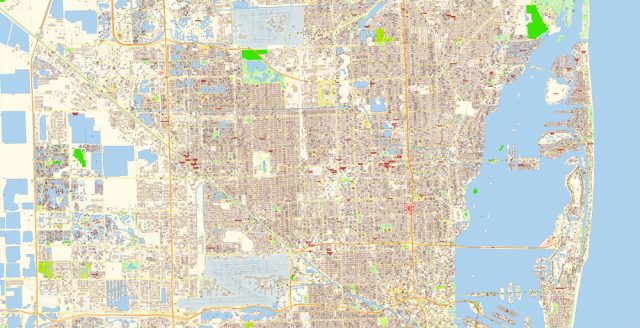 Florida East part (Miami – Jupiter area) US Map Vector Exact City Plan ...