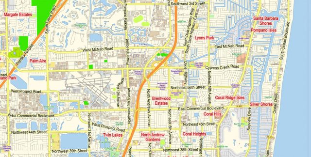 East Florida Jupiter-Miami area US PDF Map Vector Exact City Plan Low ...