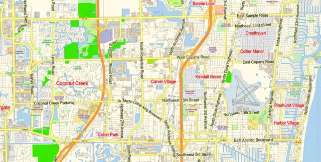East Florida Jupiter-Miami area US PDF Map Vector Exact City Plan Low ...