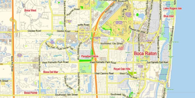 East Florida Jupiter-Miami area US PDF Map Vector Exact City Plan Low ...