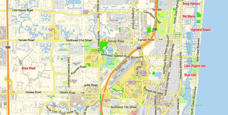 East Florida Jupiter-Miami area US PDF Map Vector Exact City Plan Low ...